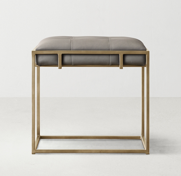 Kellen Leather Stool - Antiqued Brass